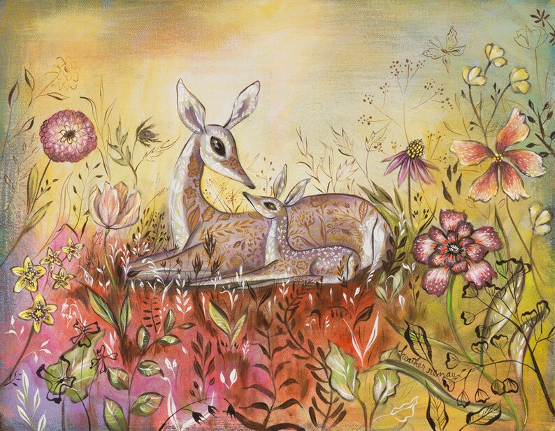 Valentine's Day Gift Deer Doe and Fawn Mother and | Etsy