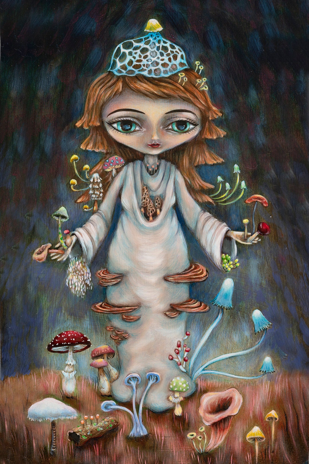 Mushroom Print, Mushroom Saint, Magic Mushroom Art, Nature Art ...