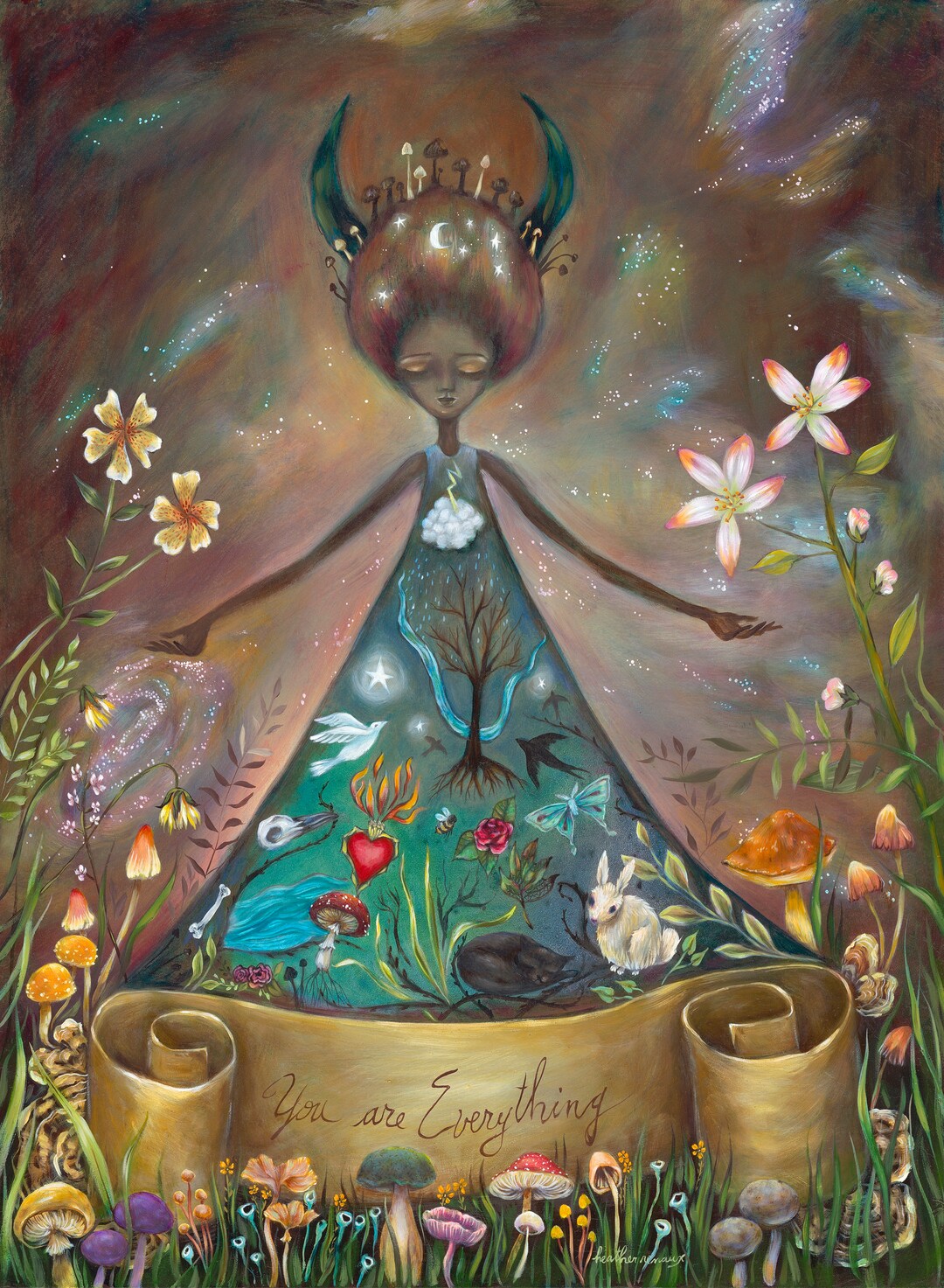 Goddess, Horned Woman, Woman Empowerment Art, Taurus Zodiac, Mushrooms ...