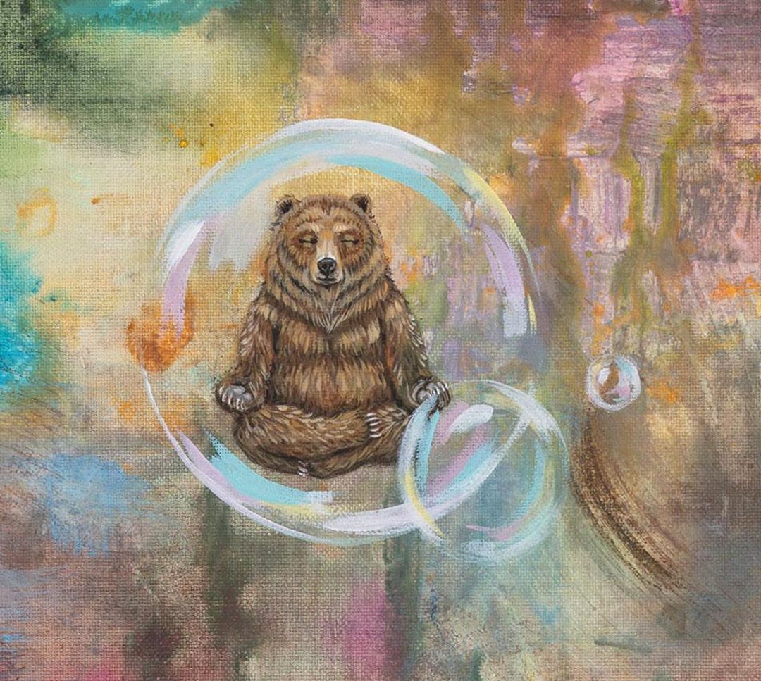 Bear Art, Cute Bear, Bear Meditating, Bear in a Bubble, Bee Art ...