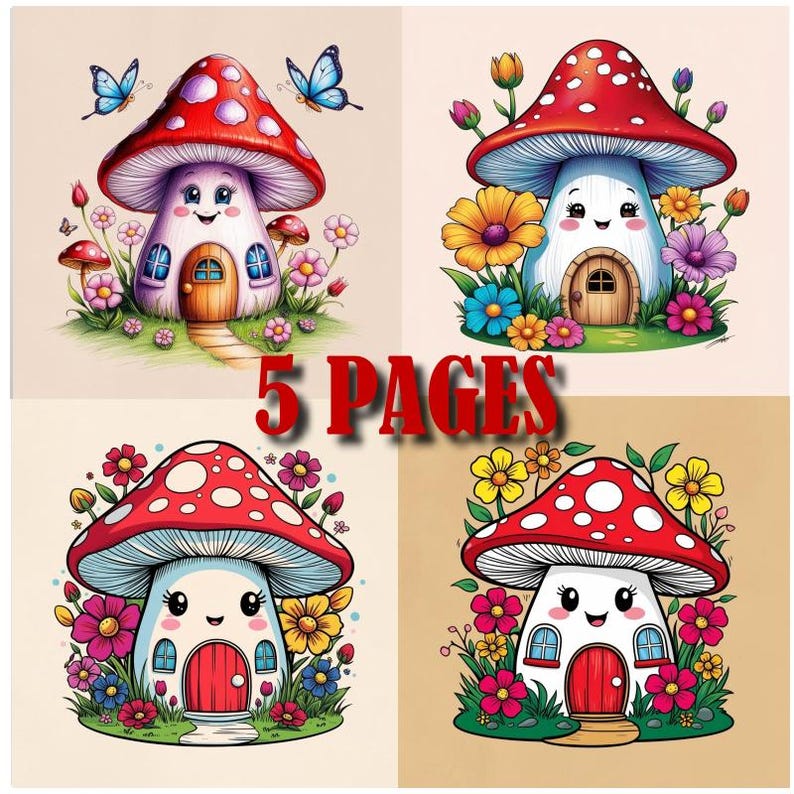 Kawaii Cute Mushroom Coloring Pages, Printable PDF, Coloring Pages for ...