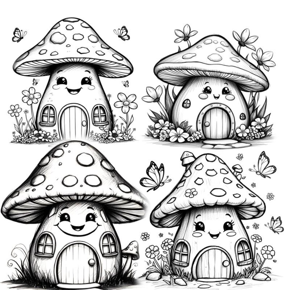 Kawaii Cute Mushroom Coloring Pages, Printable PDF, Coloring Pages for ...