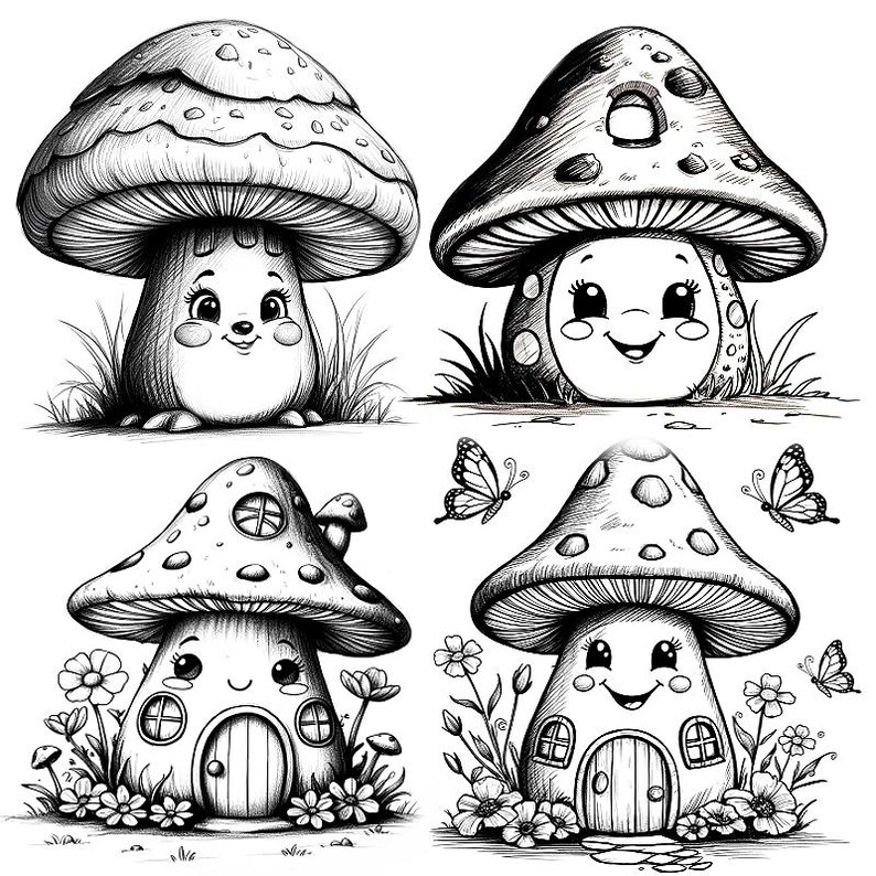 Kawaii Cute Mushroom Coloring Pages, Printable PDF, Coloring Pages for ...