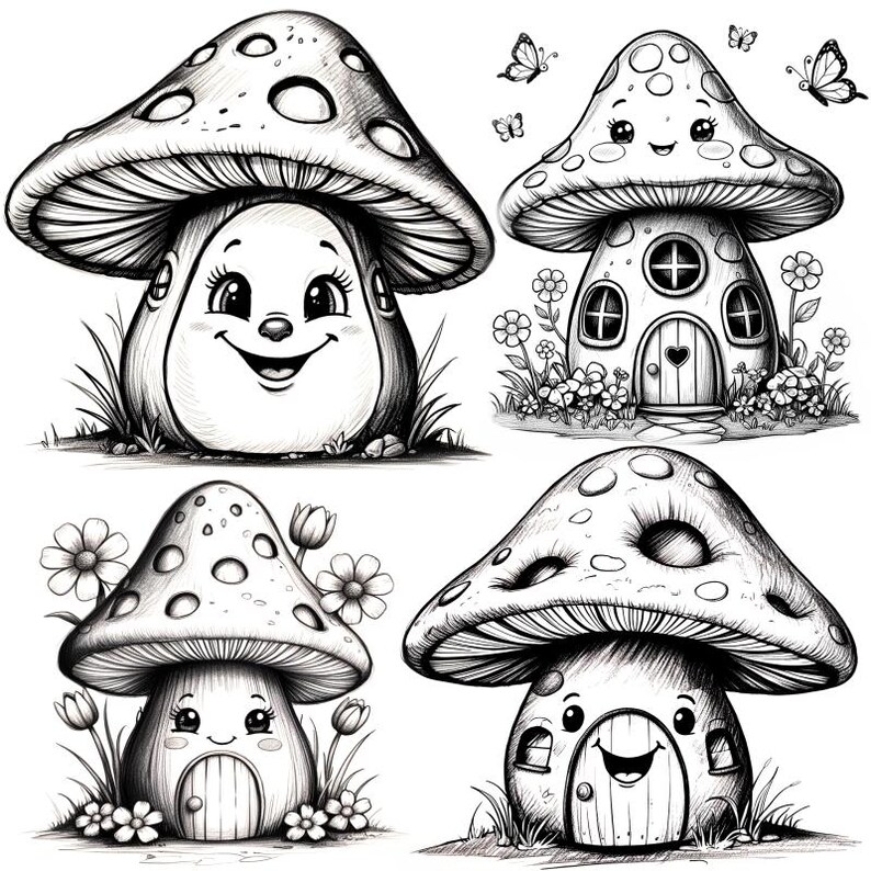 Kawaii Cute Mushroom Coloring Pages, Printable PDF, Coloring Pages for ...