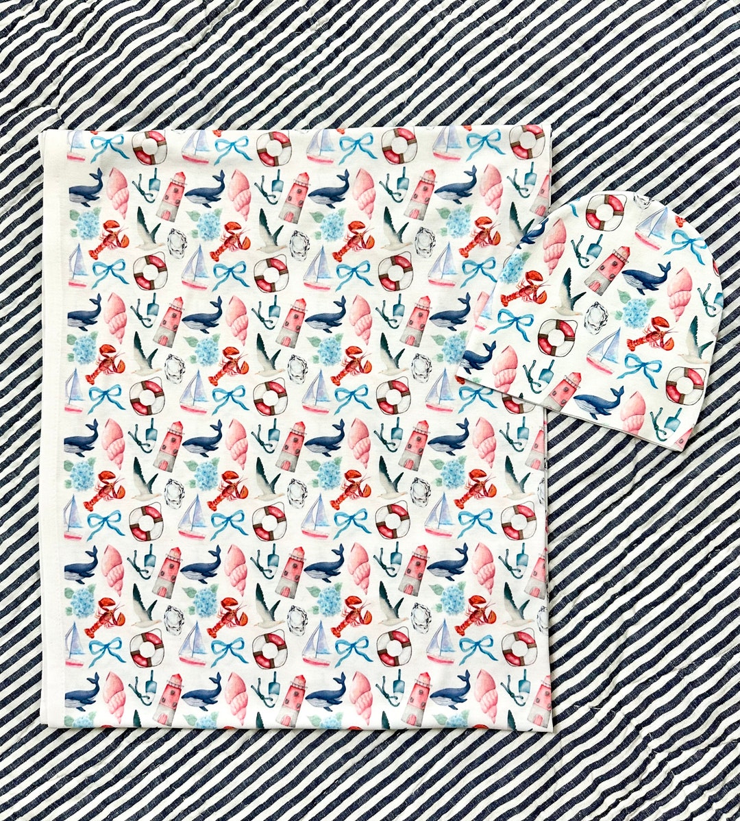 Coastal Coquette Baby Swaddle Blanket; New England Baby Gift ...