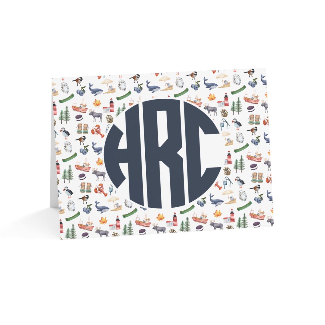 Monogrammed Maine Themed Note Cards; Blank Inside, Envelopes Included ...