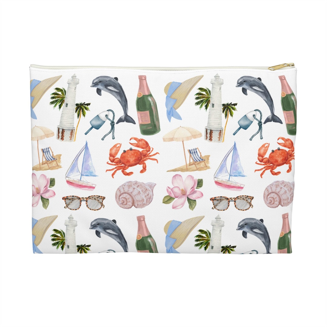 Southern Coastal Prep Pattern Accessory Pouch; Bachelorette Gift, Bride ...