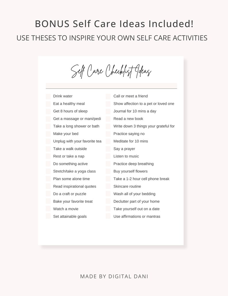 Self Care Checklist Printable | Self Care Tracker | Wellness Planner ...