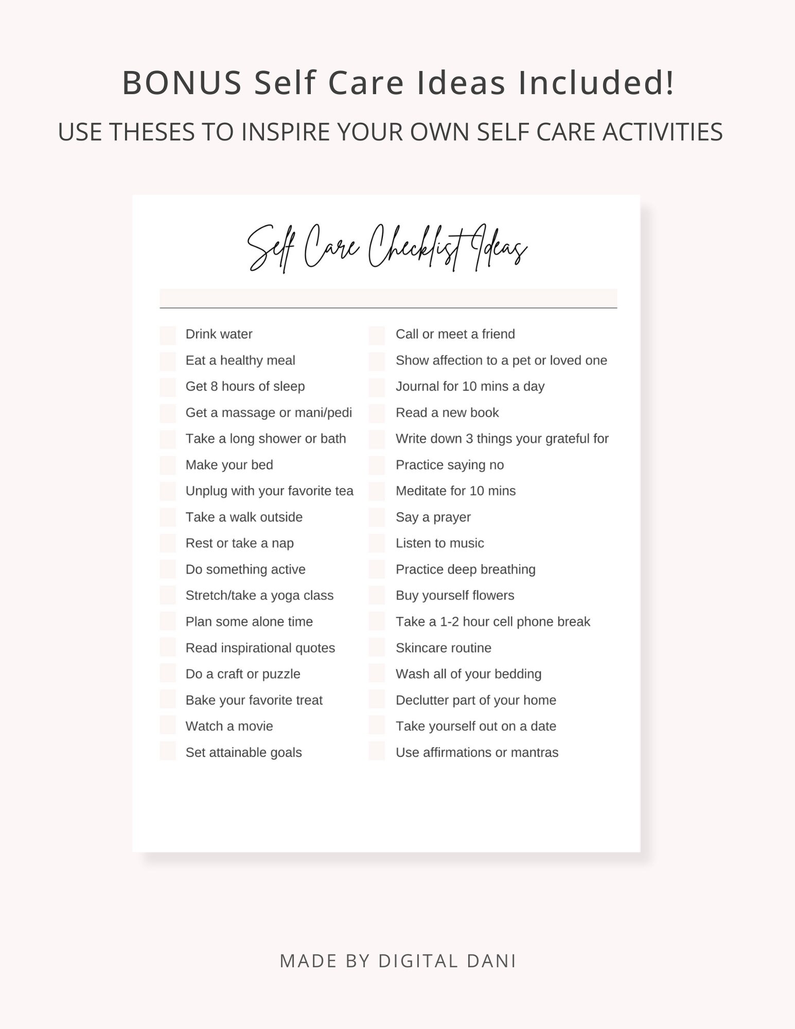 Self Care Checklist Printable | Self Care Tracker | Wellness Planner ...