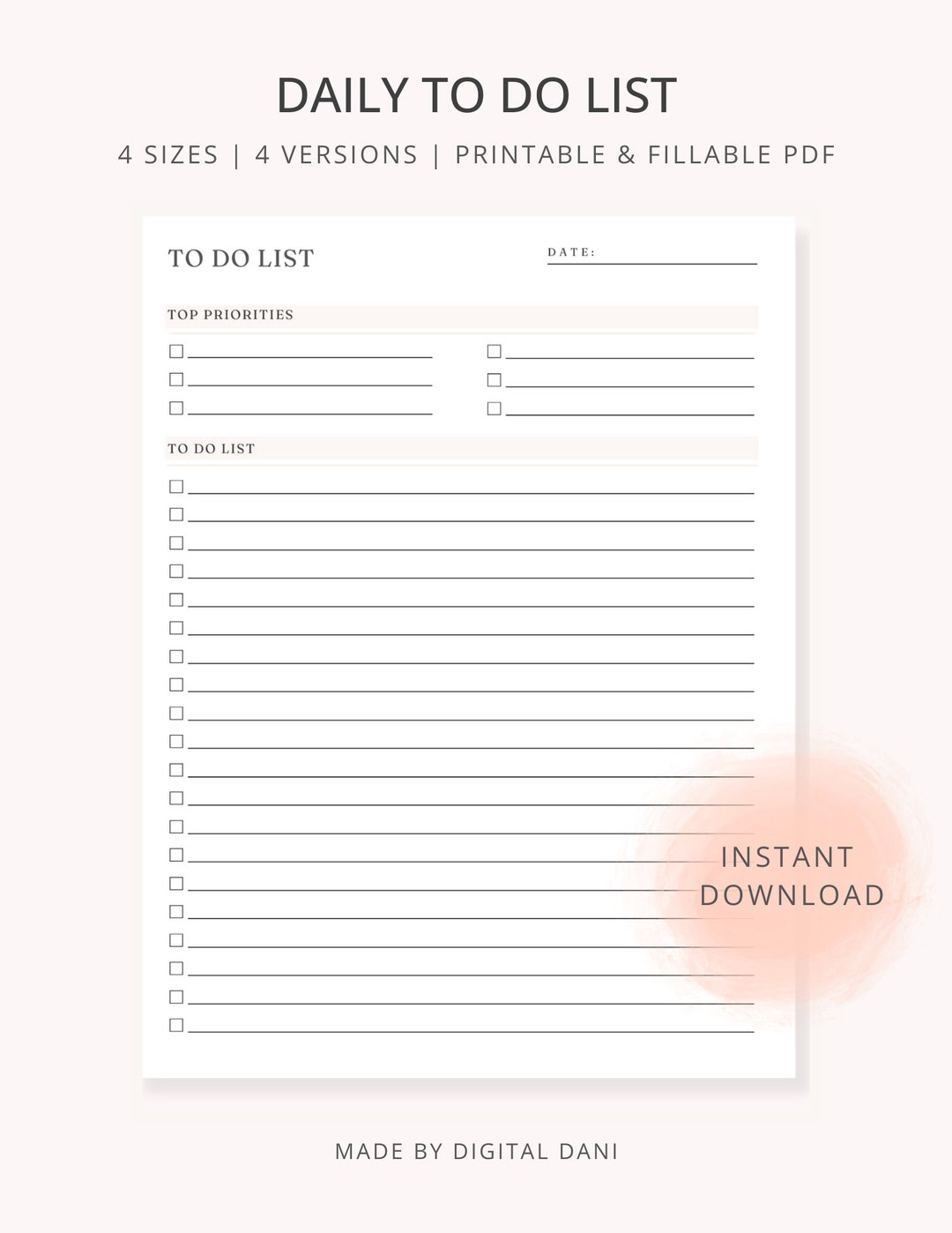 Daily to Do List, Minimal To-do List Printable, Simple Task List ...
