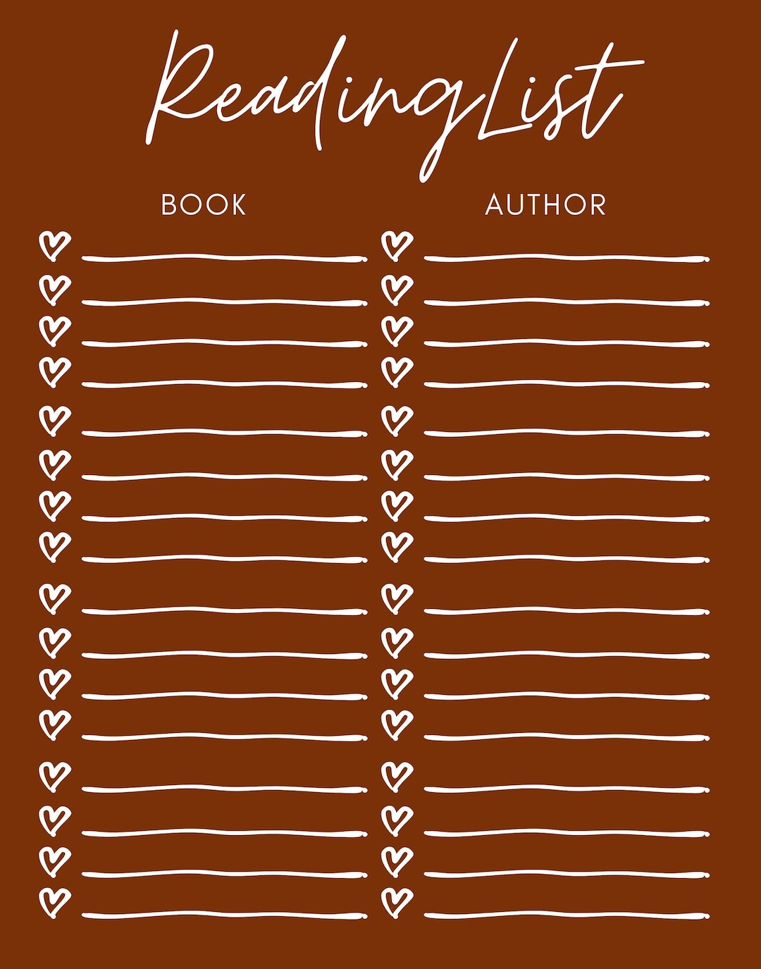 Reading List, Book List, Reader's List - Etsy