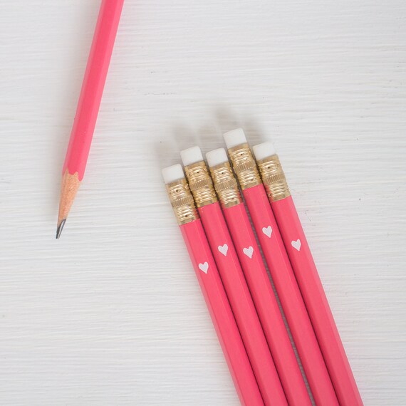 Items similar to pink pencils with white foil heart - set of 24 on Etsy