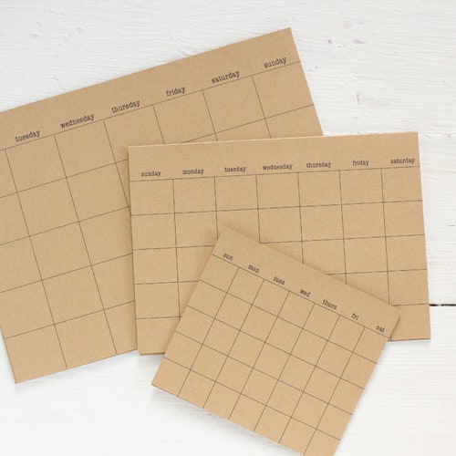 Small Kraft Stick Anywhere Calendars Undated Monthly - Etsy