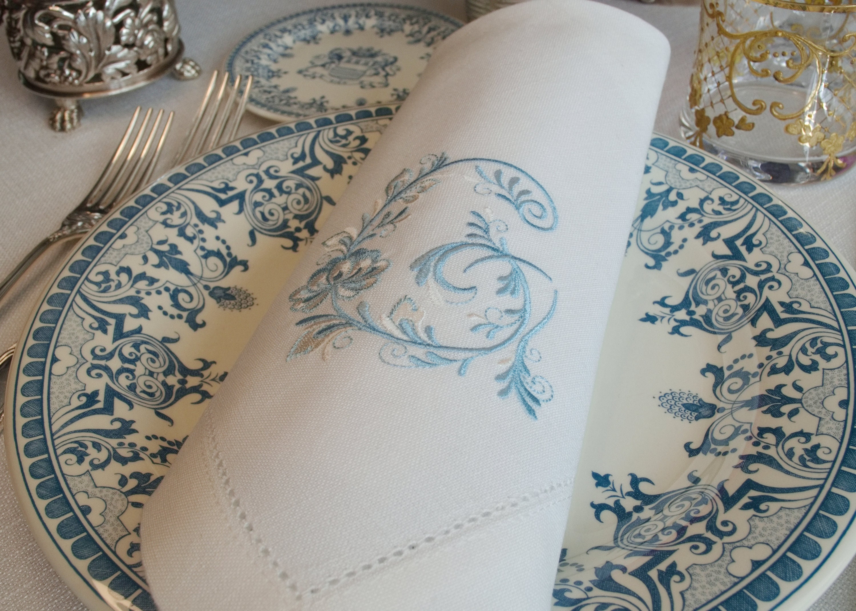 Embroidered Monogram Napkin Linen / Cotton 1pcs - Etsy