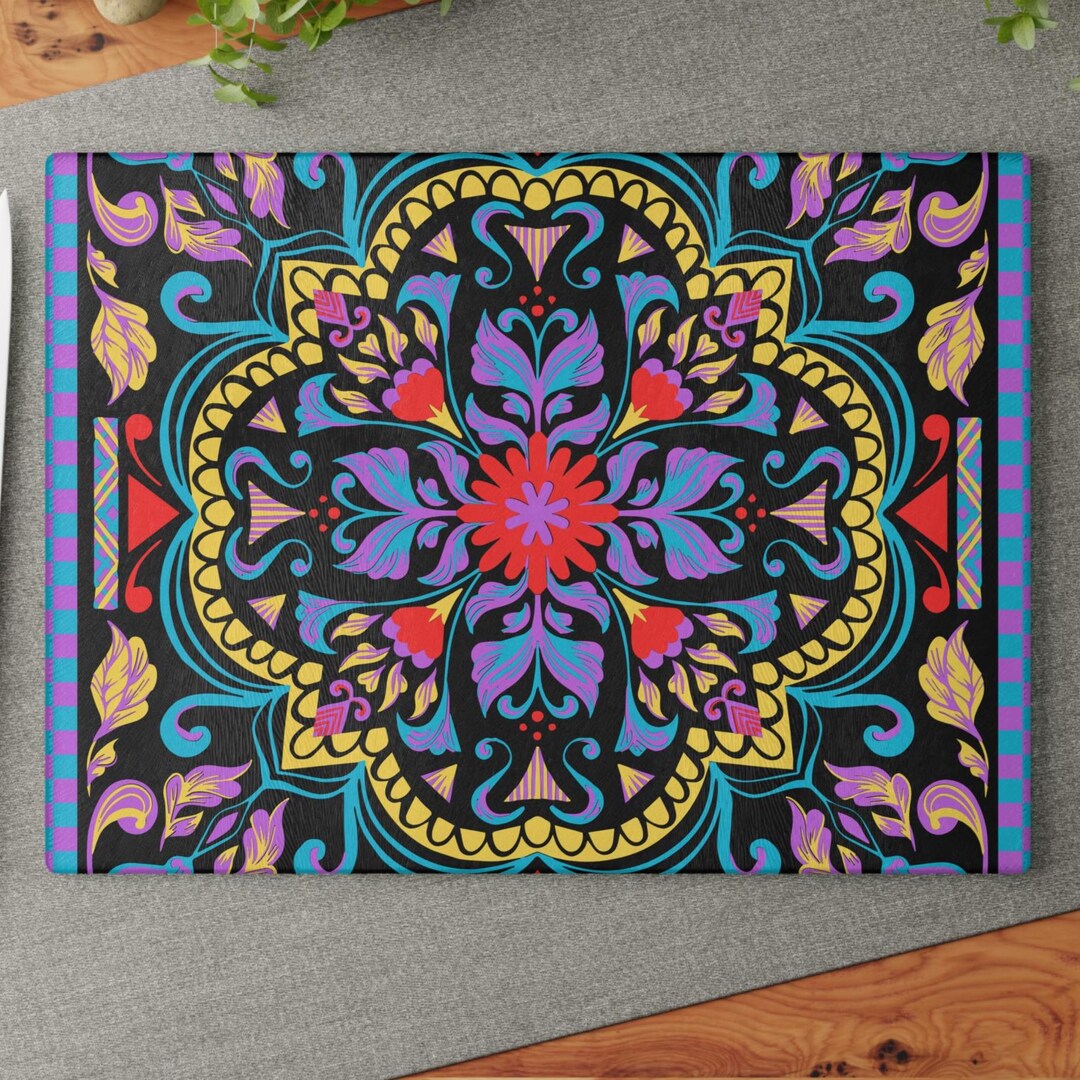 Vibrant Baroque Art Glass Cutting Board, Colorful Kitchen Decor, Unique ...