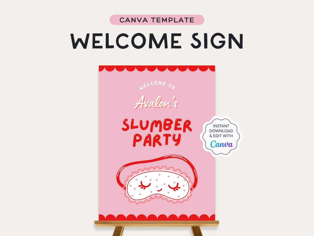 Editable Slumber Party Welcome Sign | Sleepover Party Poster | Pyjama ...