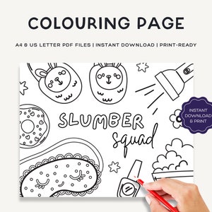 Printable Slumber Party Colouring Page | Sleepover Coloring Placemat ...