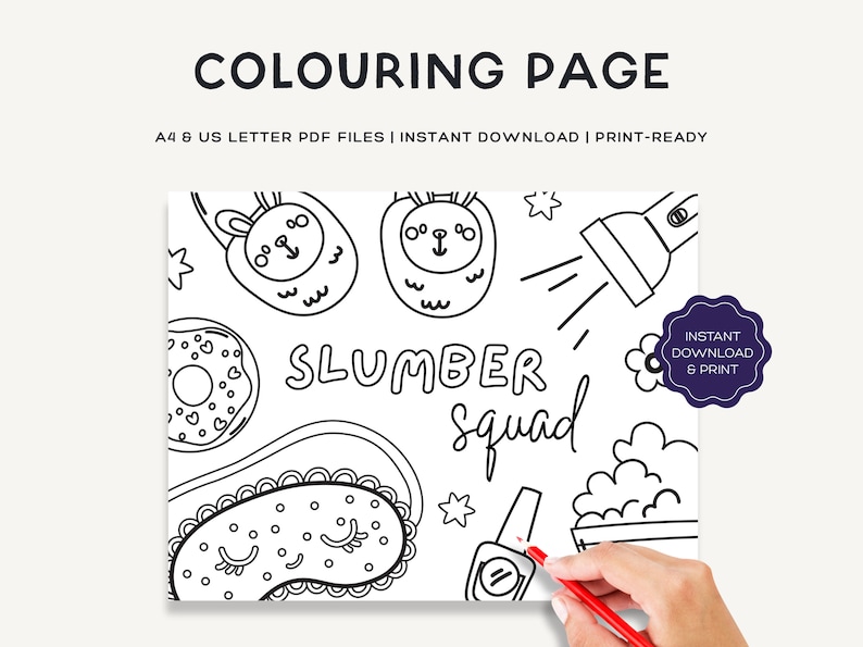 Printable Slumber Party Colouring Page | Sleepover Coloring Placemat ...