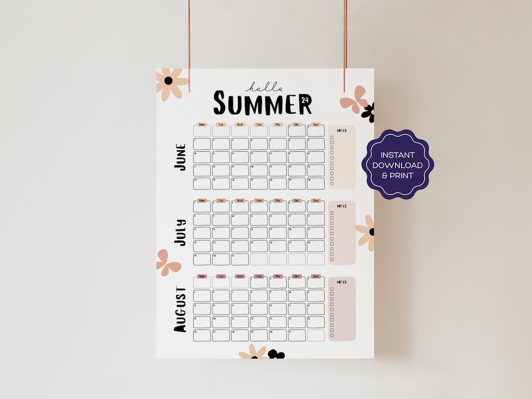 2024 Summer Planner Printable Summer Break Calendar Wall Calendar ...