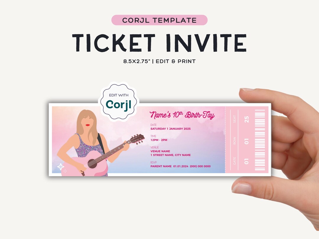 Editable Swiftie Birthday Ticket Invitation | T Swift Lover Birthday ...