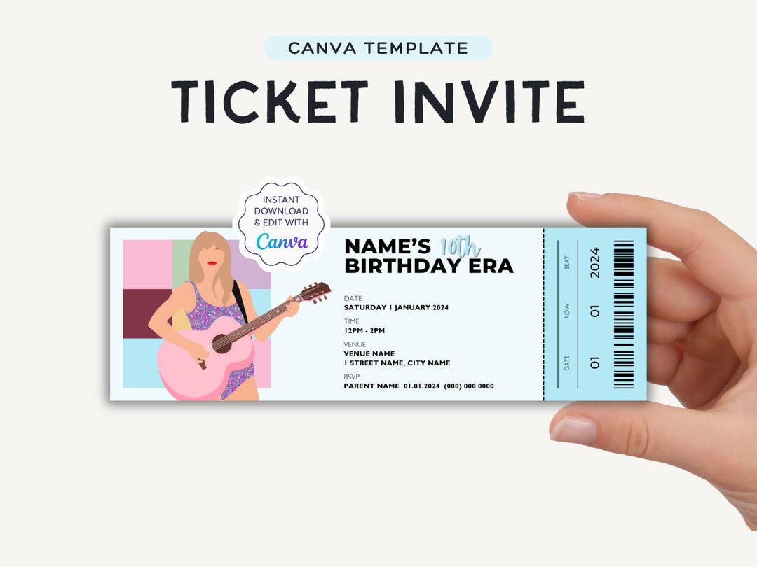 Editable Birthday Ticket Invitation | T Swift Eras Birthday Party ...