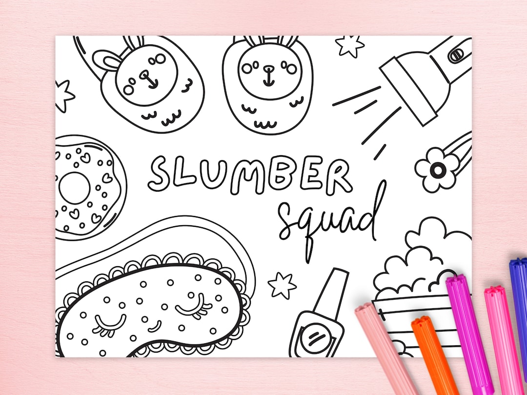 Printable Slumber Party Colouring Page | Sleepover Coloring Placemat ...
