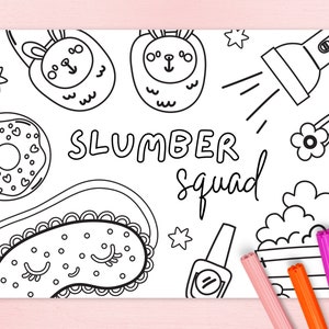 Printable Slumber Party Colouring Page | Sleepover Coloring Placemat ...