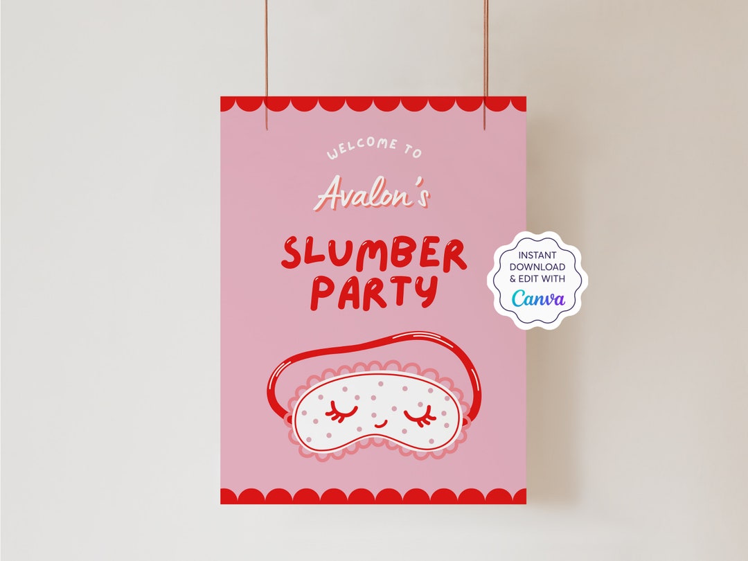 Editable Slumber Party Welcome Sign | Sleepover Party Poster | Pyjama ...