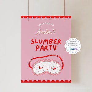 Editable Slumber Party Welcome Sign | Sleepover Party Poster | Pyjama ...