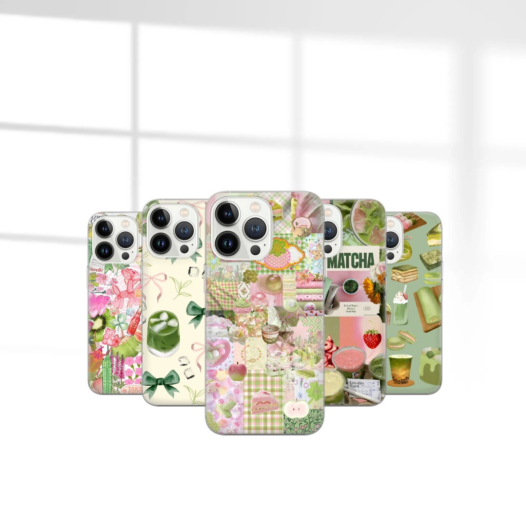Pink Matcha Phone Case Aesthetic Green Tea Cover for iPhone 16e, 15, 14 ...