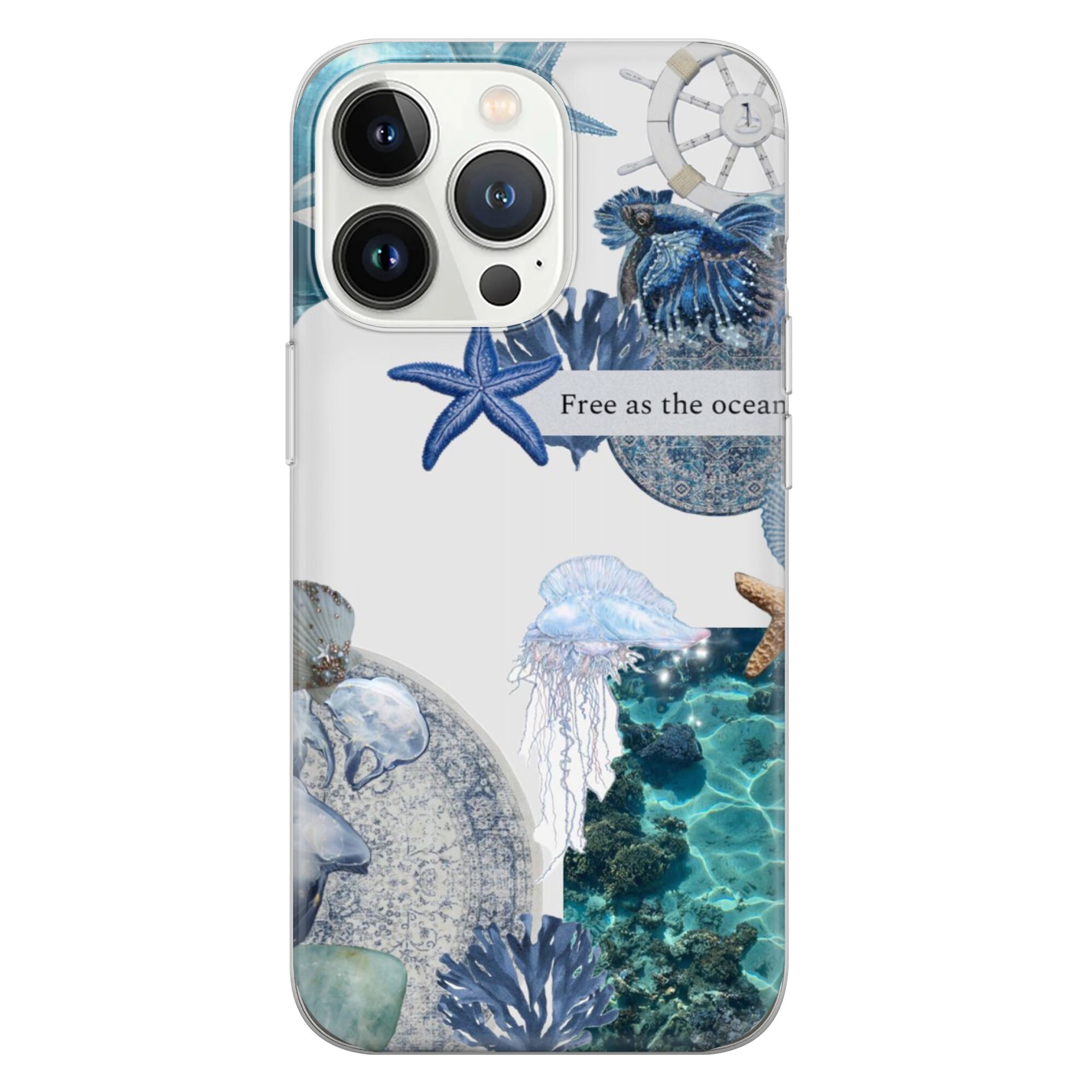 Marine Phone Case Sea Life Ocean Waves Cover for iPhone 16 Pro, 15, 14 ...