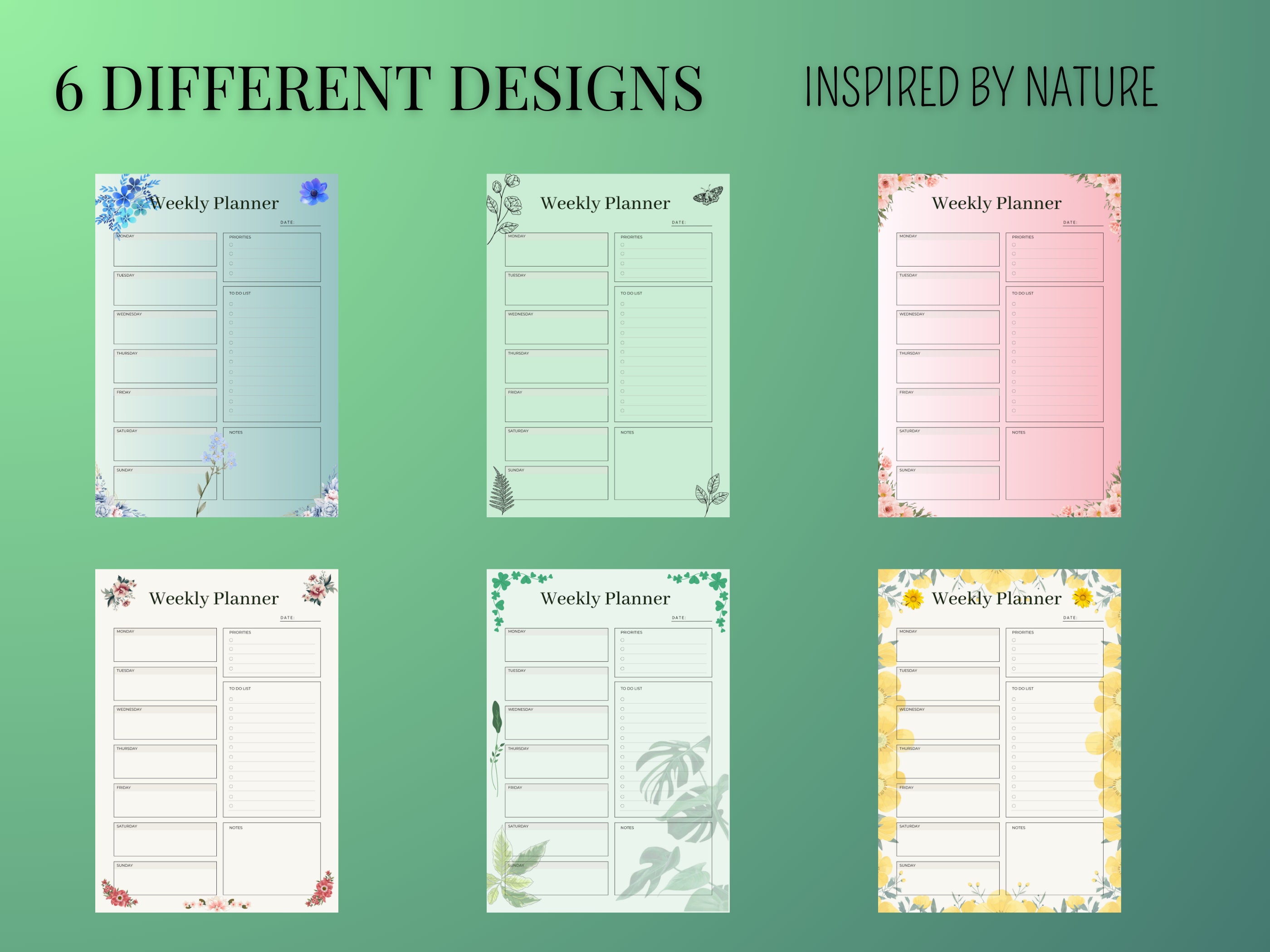 Nature Inspired Printable Weekly Planner to Do List Daily, Weekly To-do ...