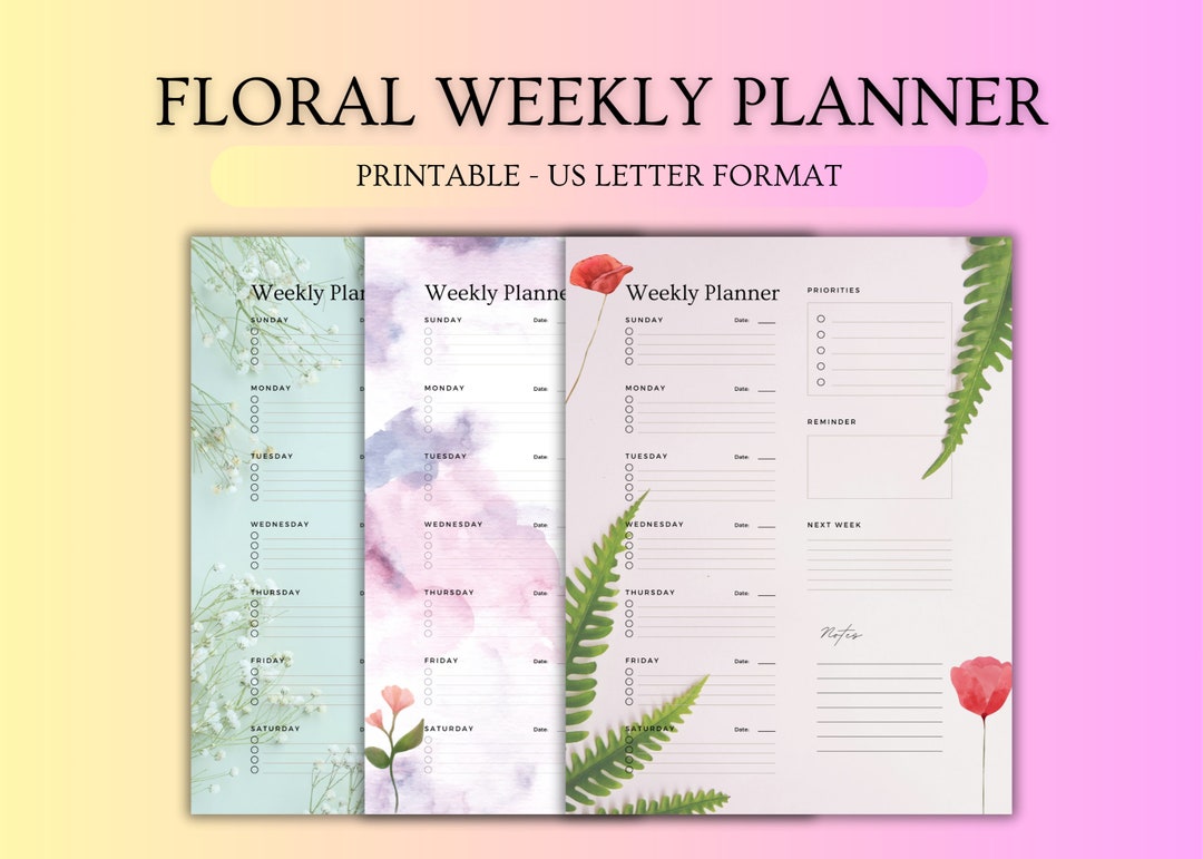 Floral Weekly Planner Printable to Do List, Floral Weekly Schedule ...