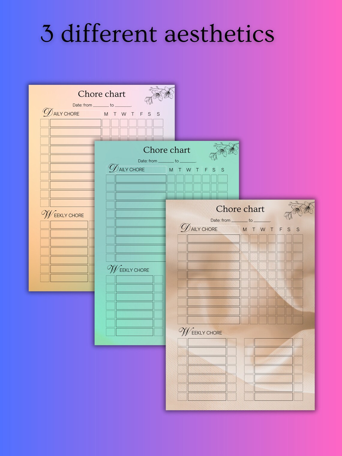 Printable Chore Chart Daily & Weekly Family Organizer, Colorful Chore ...