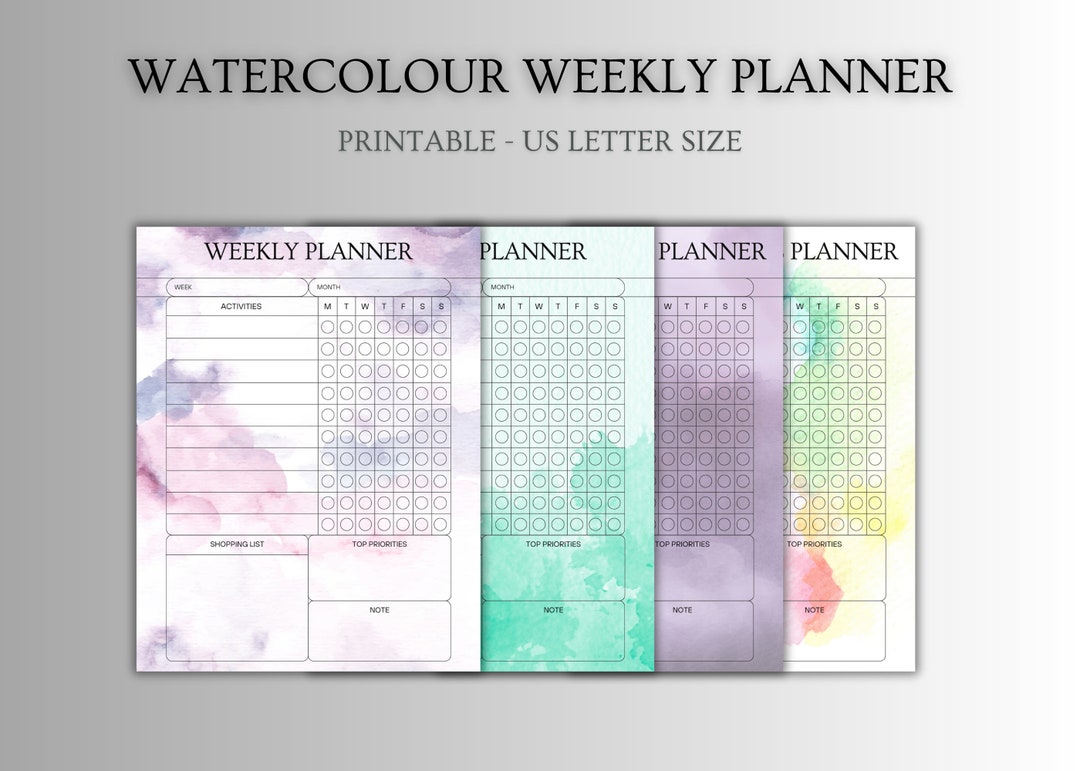 Watercolour Printable Weekly Planner, Print at Home Daily Activities ...