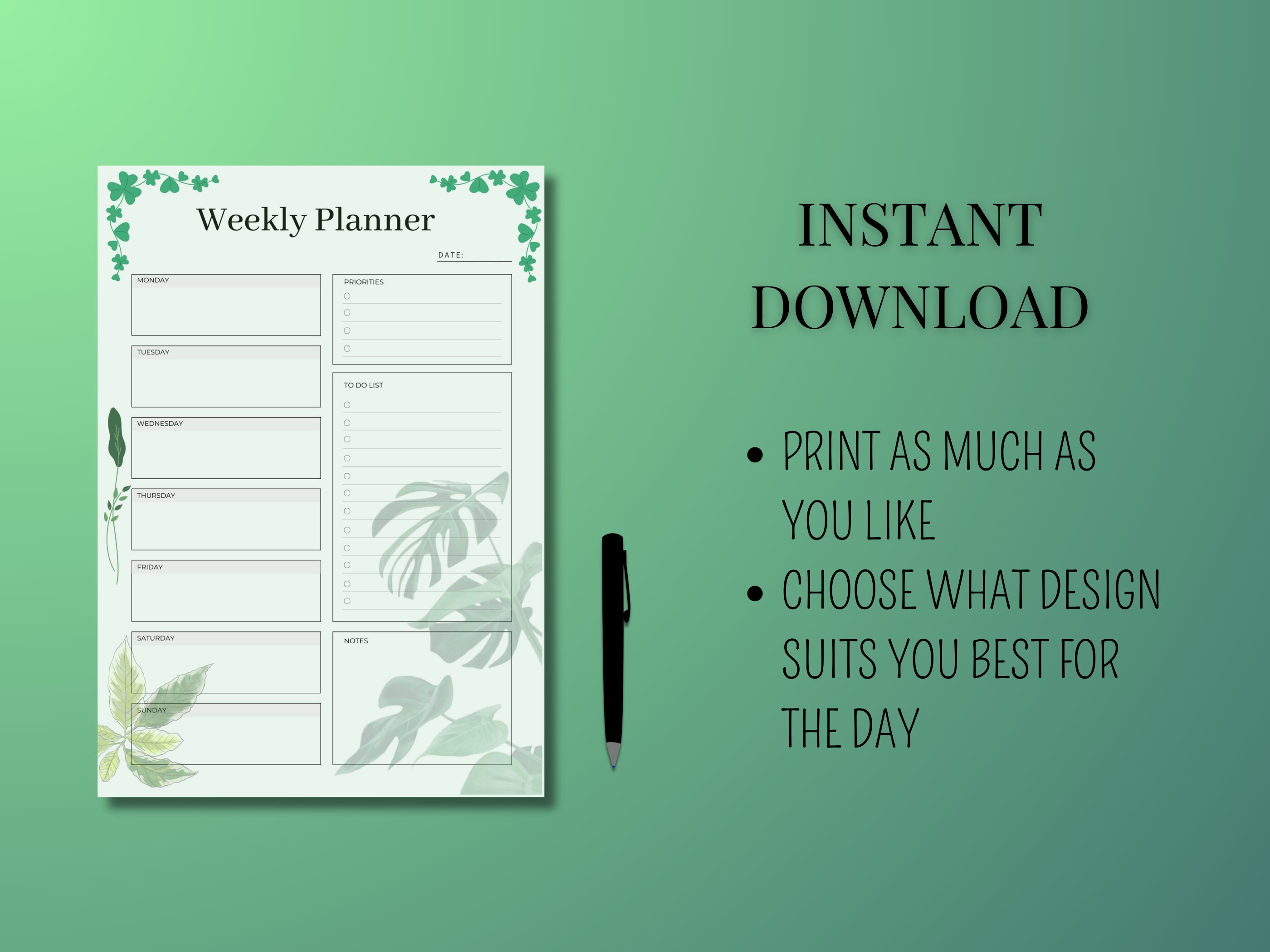 Nature Inspired Printable Weekly Planner to Do List Daily, Weekly To-do ...