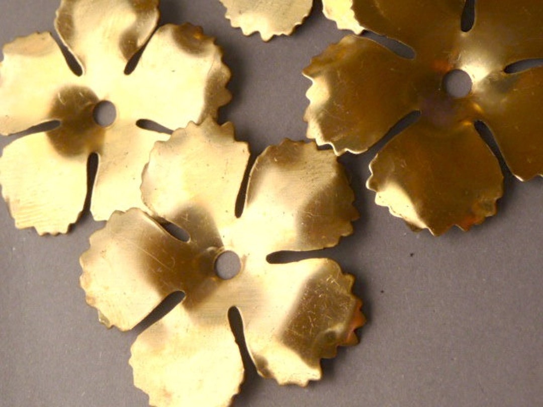 3 Brass Flowers for Rivets or Layering-- Serrated Edge - Etsy
