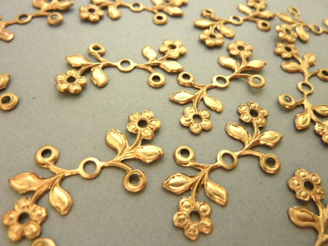 12 Brass Floral Leaf Branch Rivet Findings With Rivet Holes - Etsy