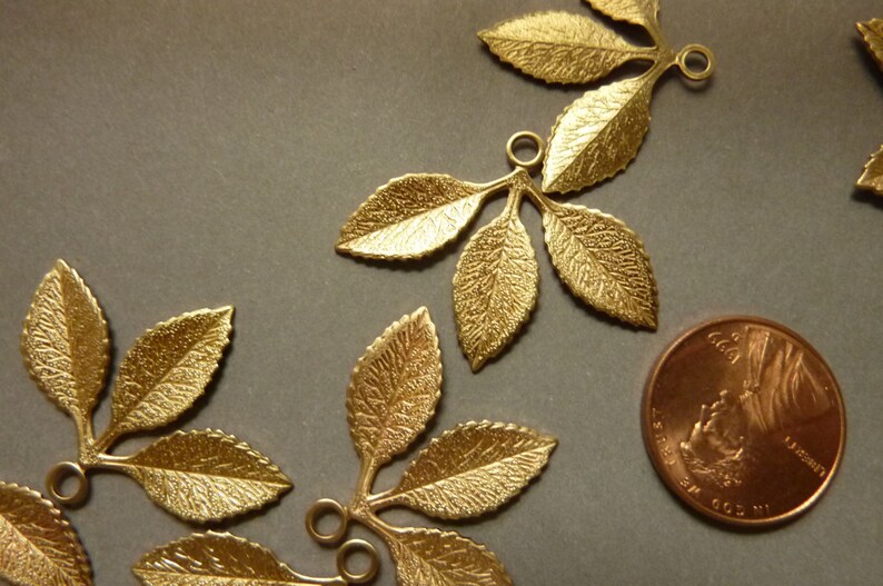 6 Brass Three Leaf Branch Findings - Etsy
