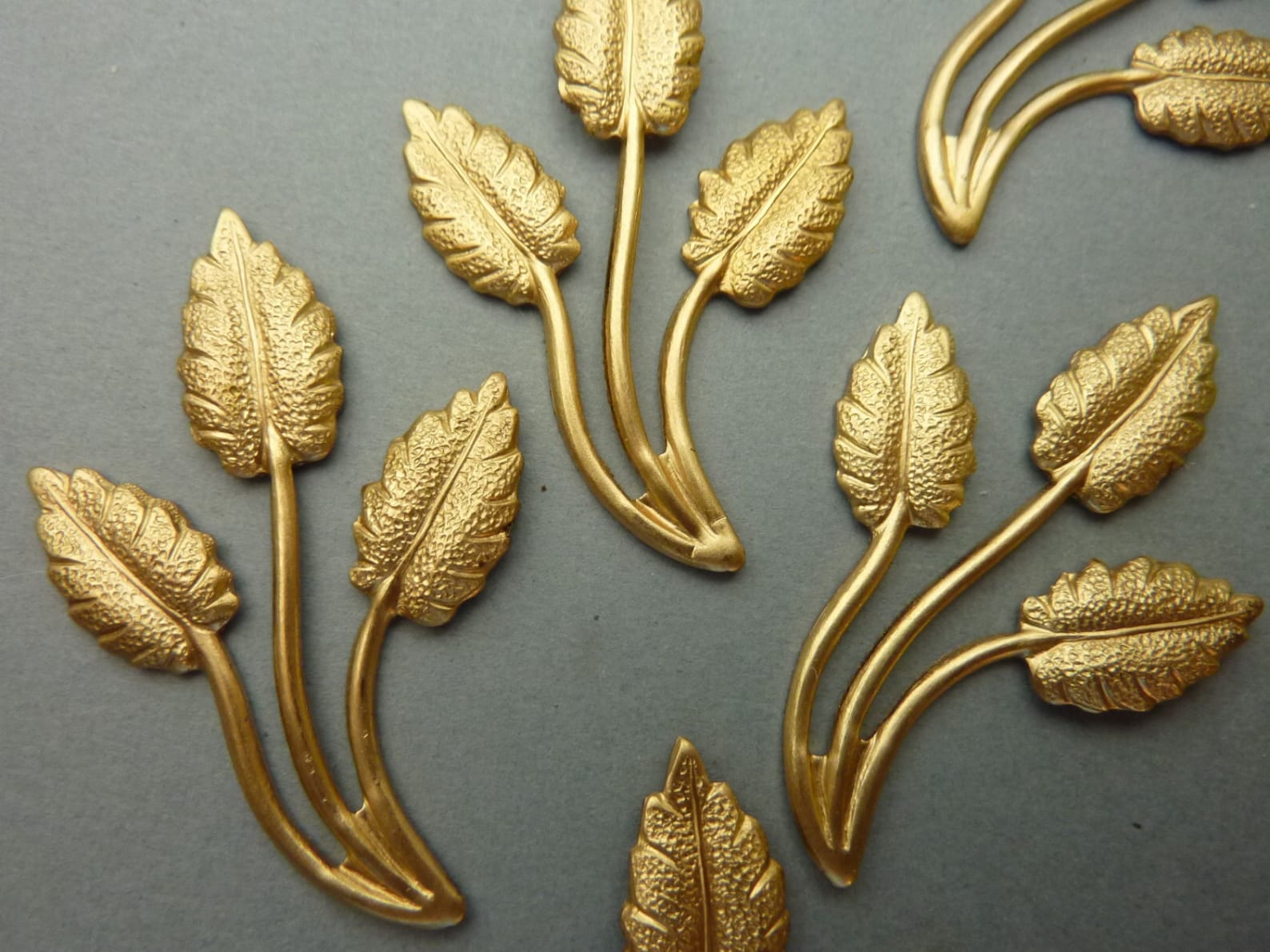 4 Brass Curved Three Leaf Branch - Beautiful Detail - Etsy