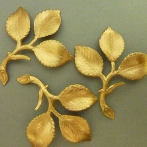 2 Brass Rose Three Leaf Branch Findings - Etsy
