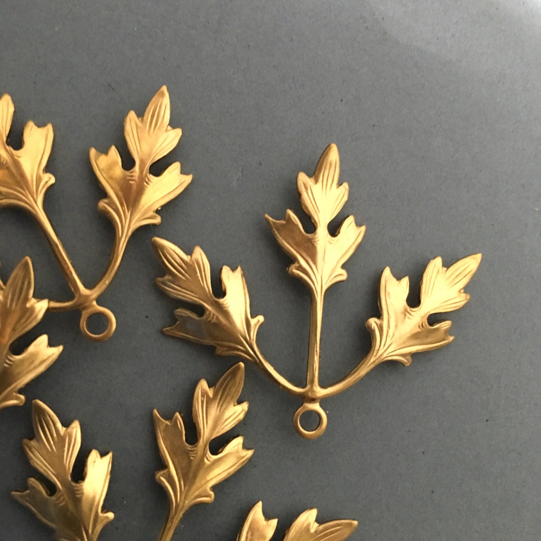 2 Brass Three Leaf Branch - Beautiful Detail - Etsy