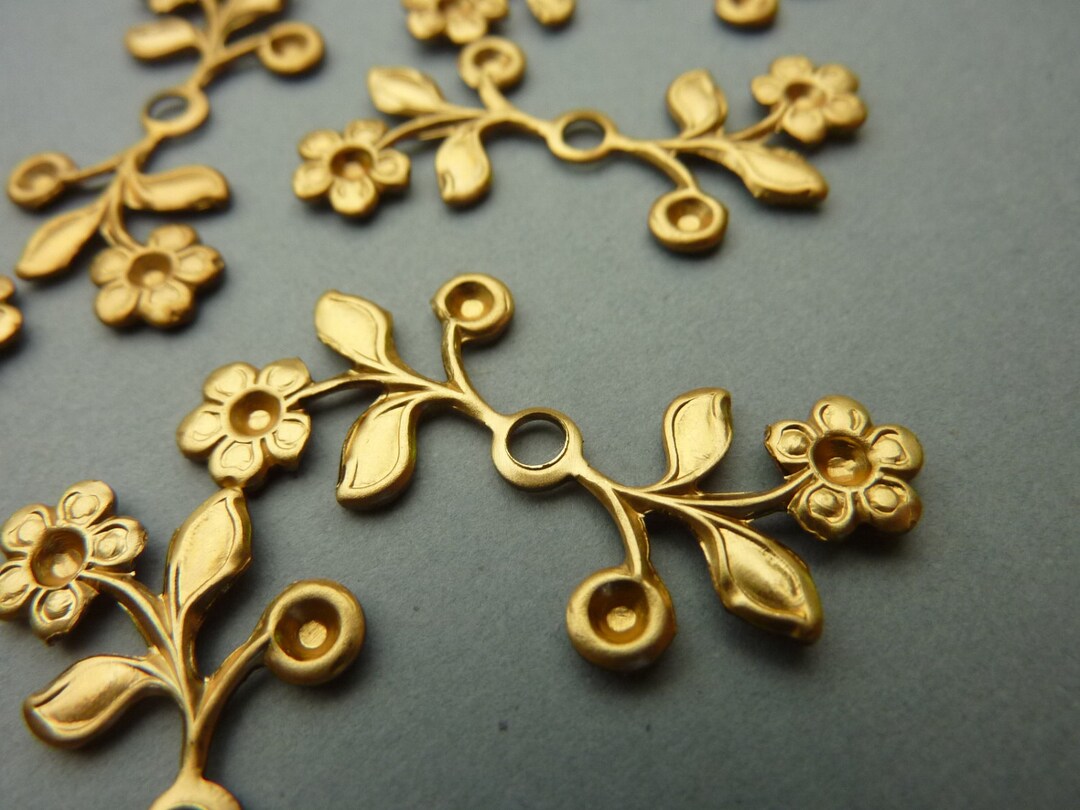 12 Brass Floral Leaf Branch Rivet Findings With Rhinestone Settings - Etsy