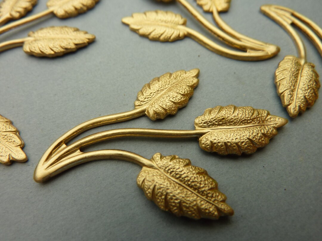 4 Brass Curved Three Leaf Branch - Beautiful Detail - Etsy