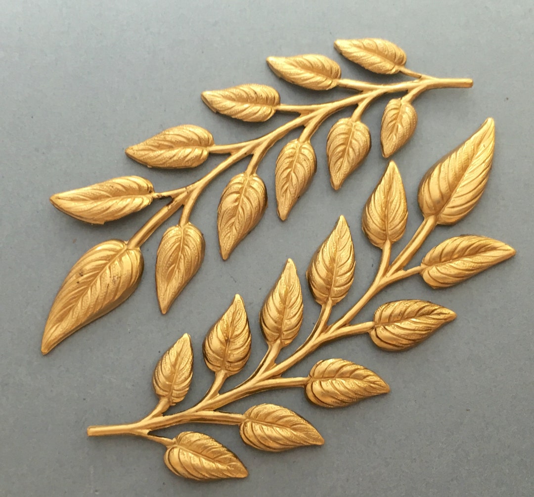 2 Brass Leaf Branch Long Detailed - Etsy