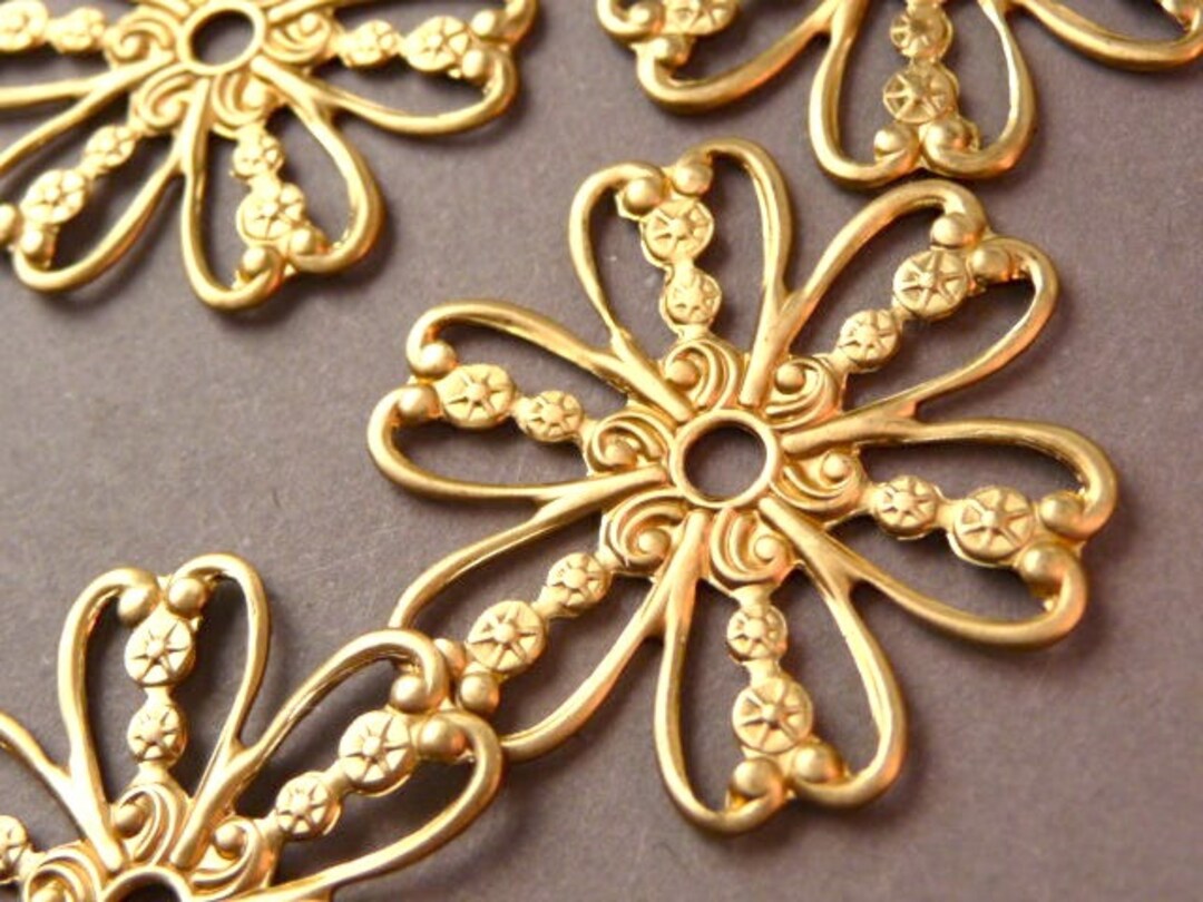 6 Filigree Brass Bead Caps Connectors - Etsy