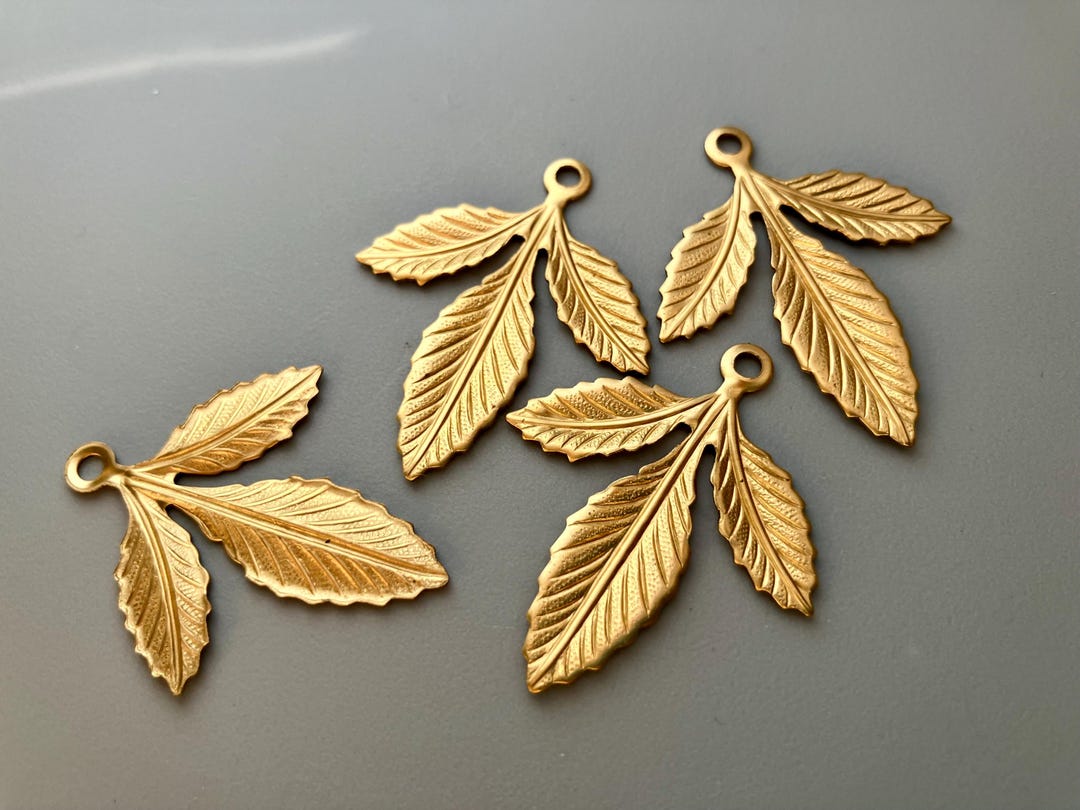 4 Brass Three Leaf Branch Findings - Larger Size - Etsy