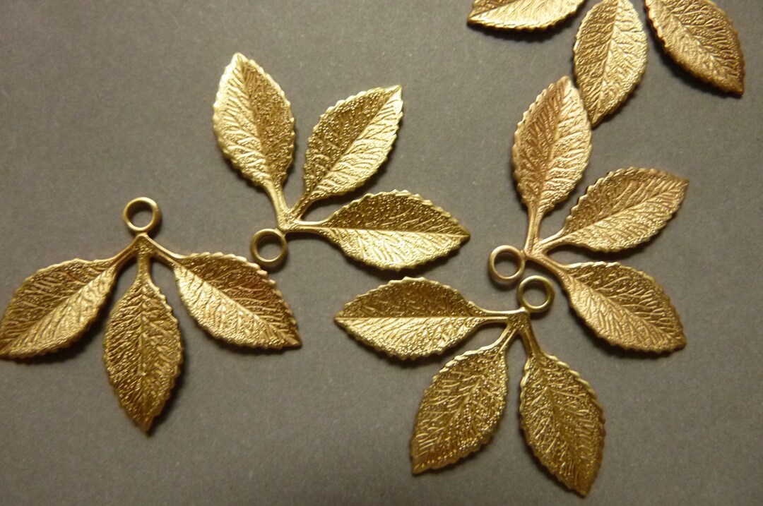 6 Brass Three Leaf Branch Findings - Etsy