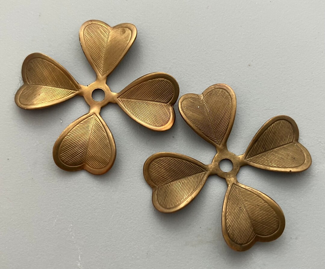 2 Brass Four Petal Flowers for Rivets or Layering - Clover - Etsy