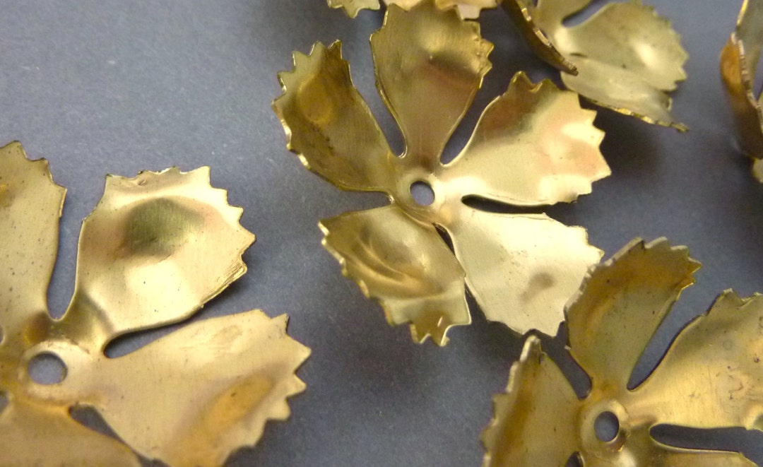 6 Brass Flower Stampings for Rivets or Layering-- Five Petals - Etsy